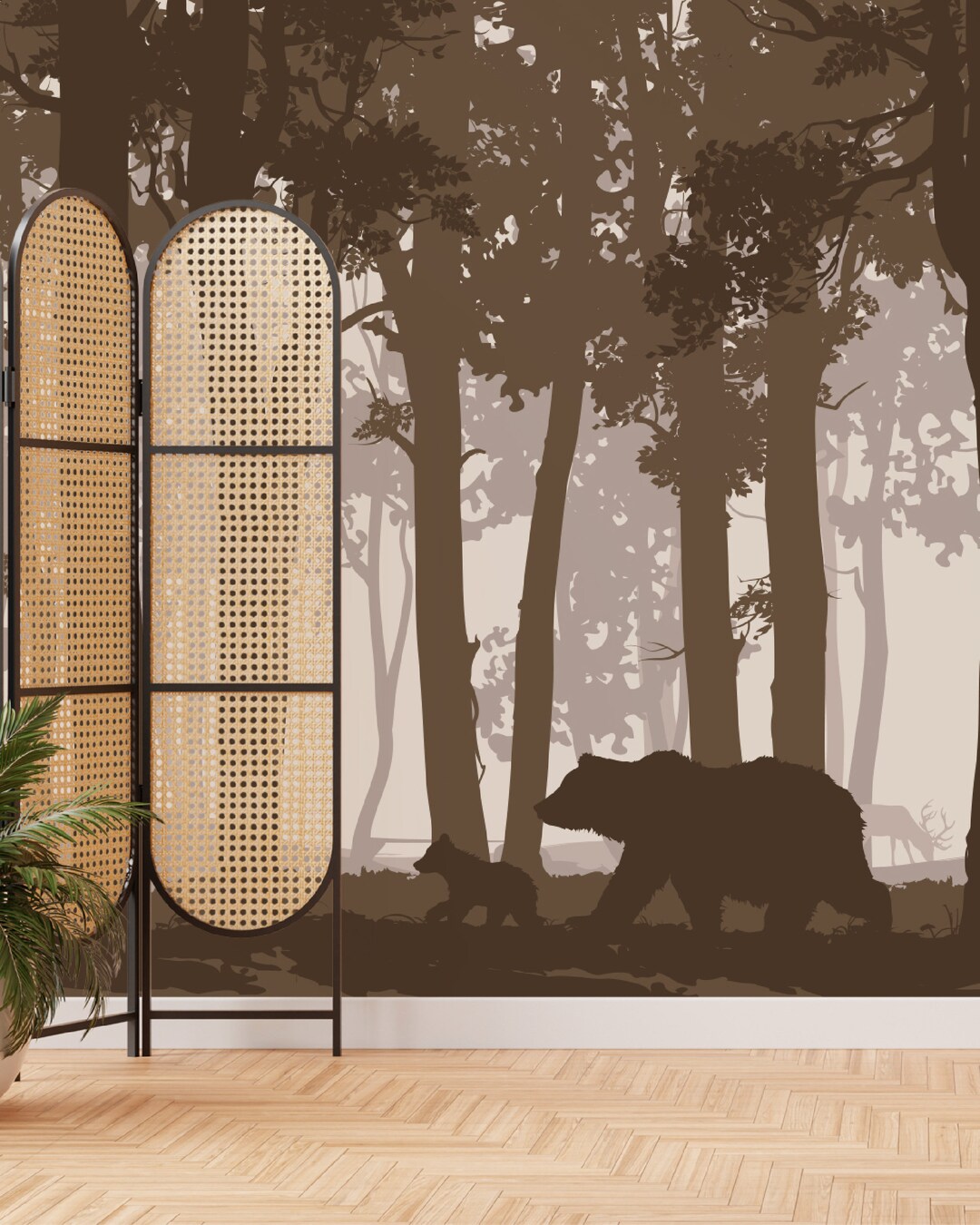 Bear Wall Peel and Stick Mural Wallpaper Bear Wall Decor Bedroom Wall ...