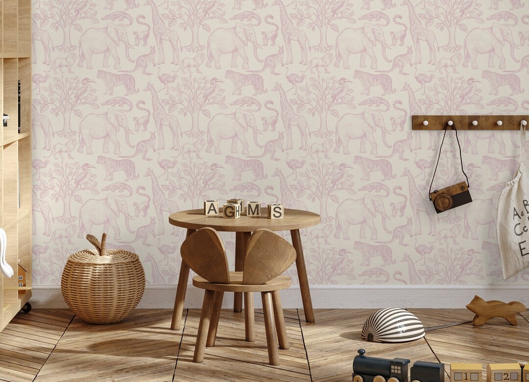 Pink Wild Life Wallpaper Nature Decor Kids Wall Decor - Etsy