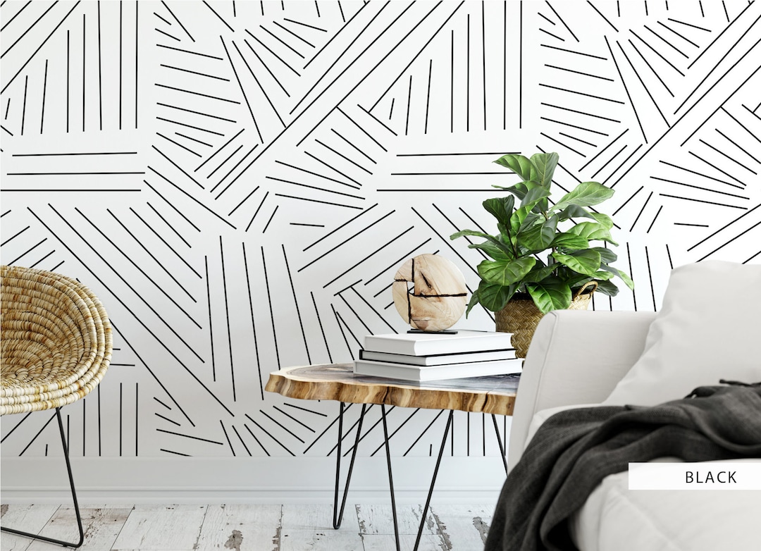 Modern Lines Wallpaper, Livingroom Wall Decor, Line Art Room Wallpaper ...