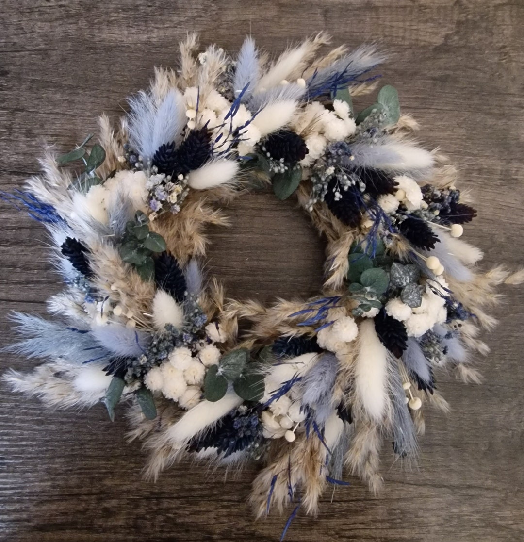 Dried Flower Wreath debora Model Blue Tones Table Wreath - Etsy