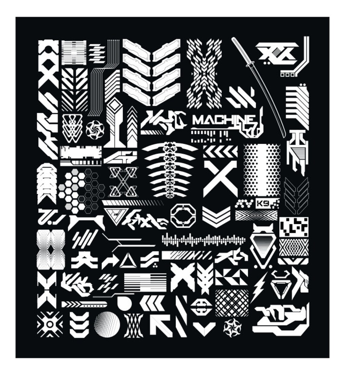 80 Techwear Shapes Logos Pattern & Icons Editable Vector Pack | Etsy
