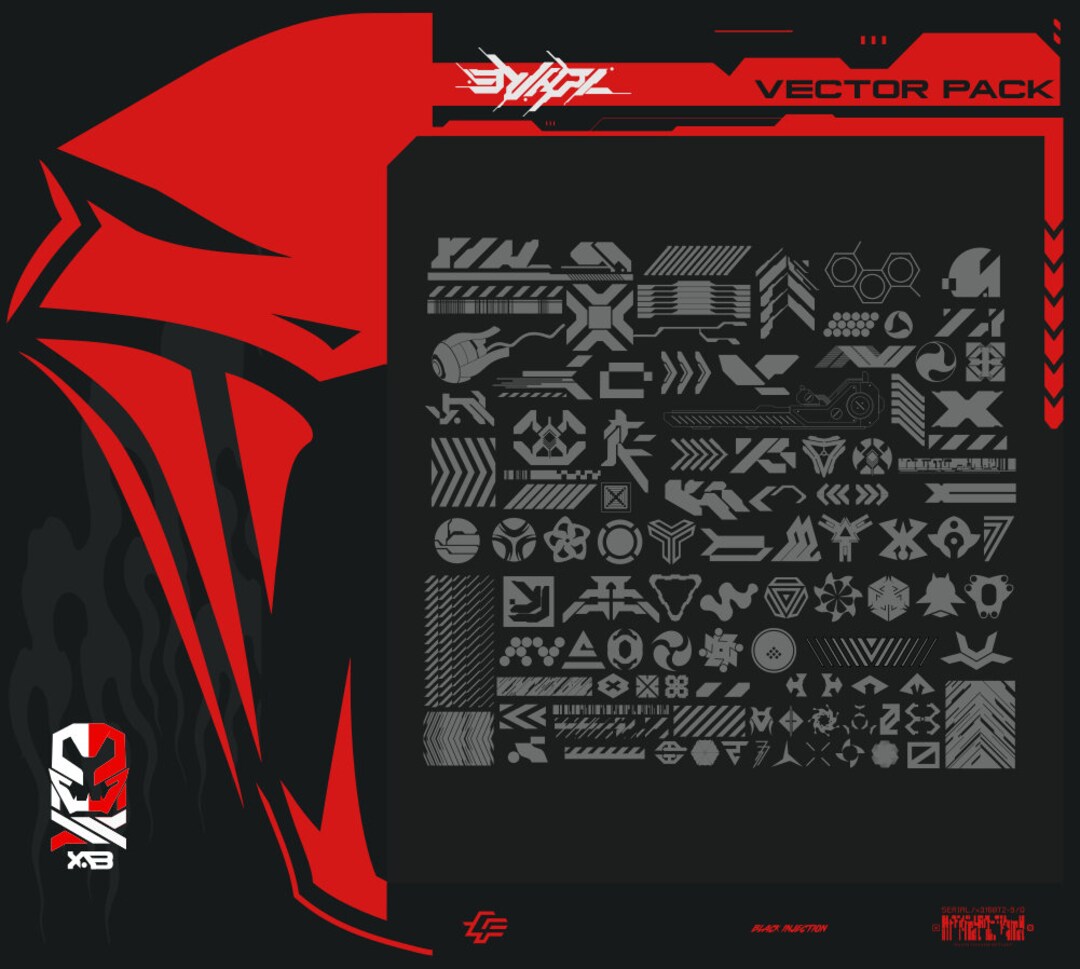 100 Techwear Elements Shapes Icons & Logos Editable Vector Pack in One ...