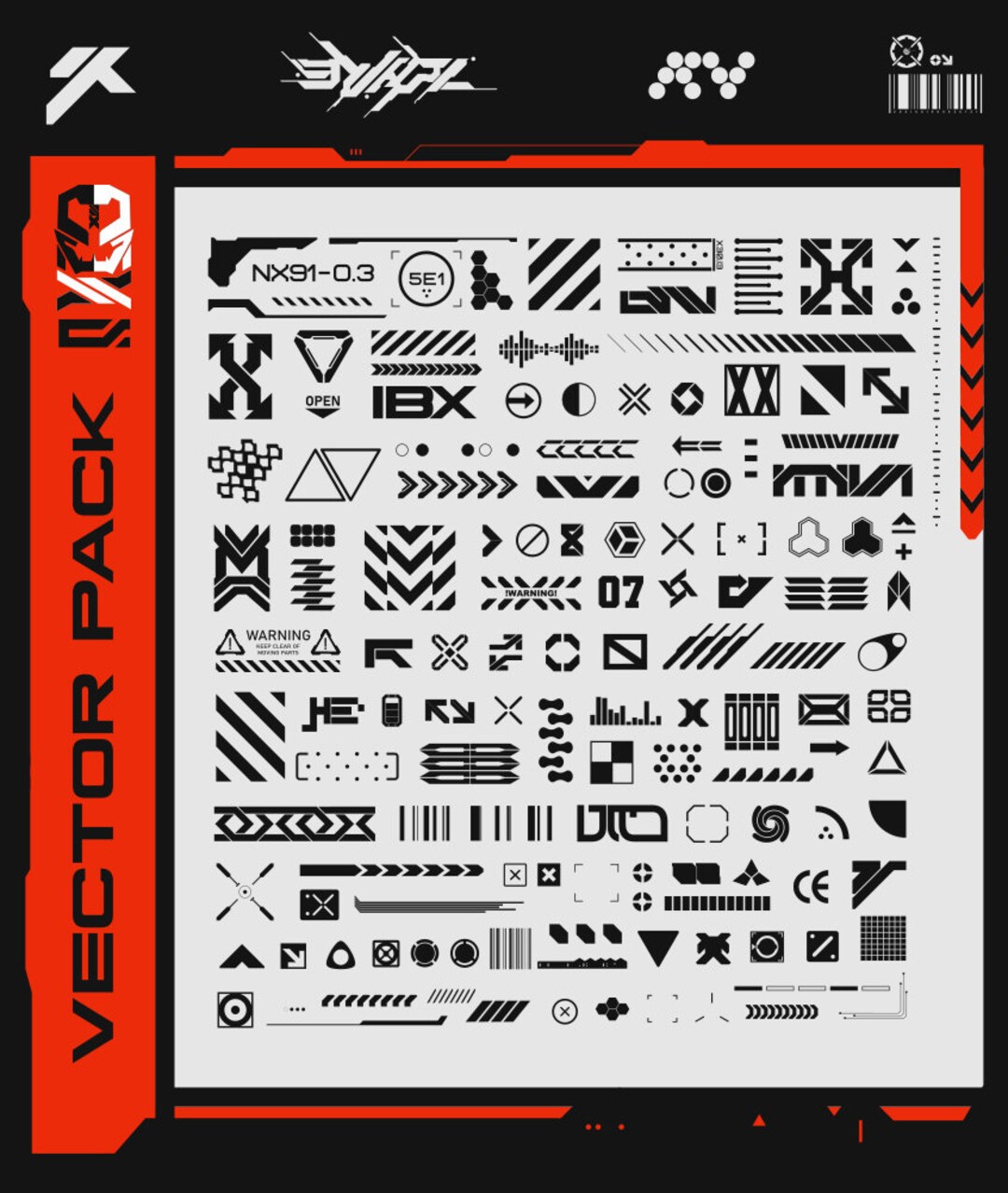 135 Vector Decal Elements Techwear Assets Icons Shapes Pack in One SVG ...