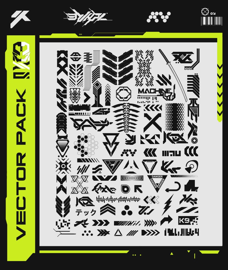 80 Techwear Shapes Logos Pattern & Icons Editable Vector Pack - Etsy ...