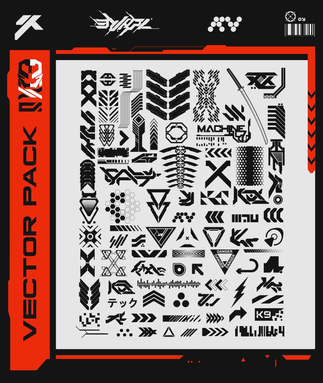 80 Techwear Shapes Logos Pattern & Icons Editable Vector Pack - Etsy