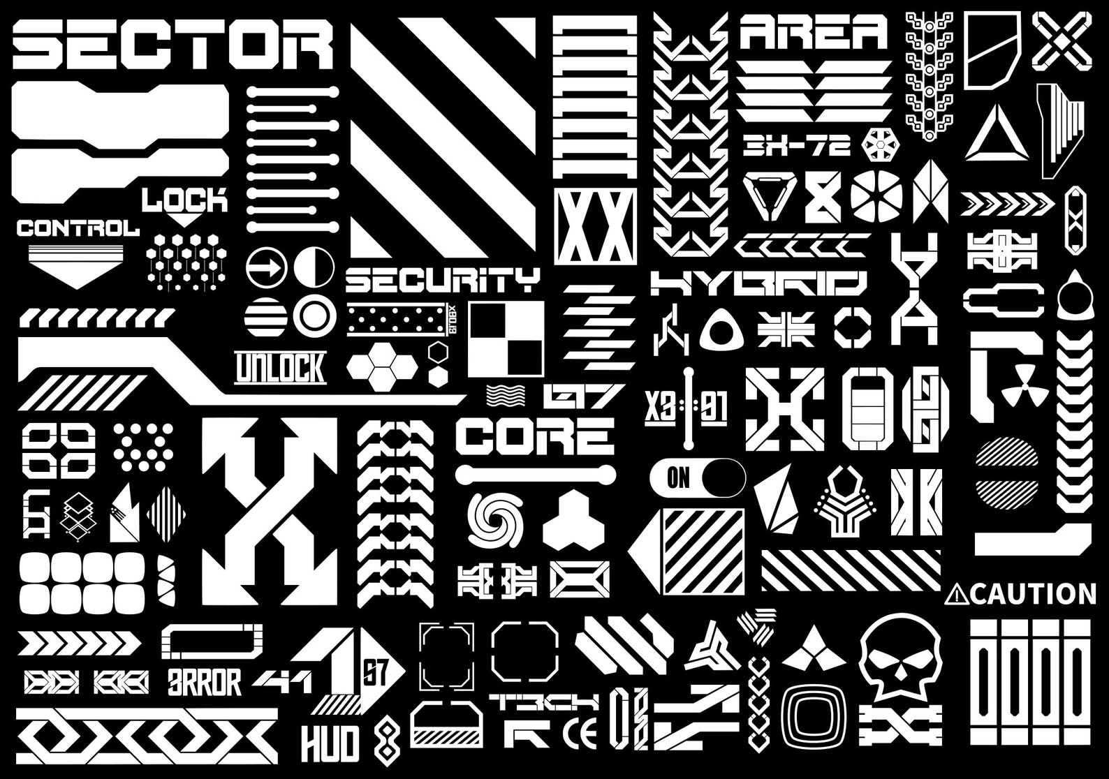 100 sci fi Icons shapes logos Elements Decals / Symbols Pack | Etsy
