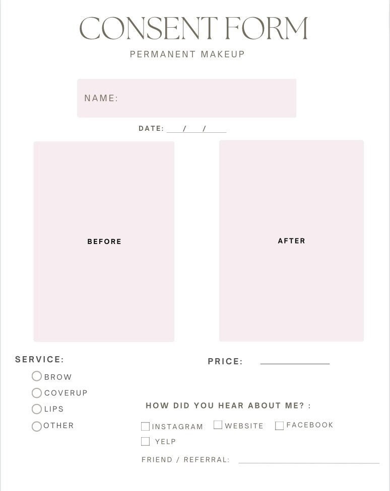 Permanent Makeup Digital Consent Forms for Brows,microblading,lip Blush ...