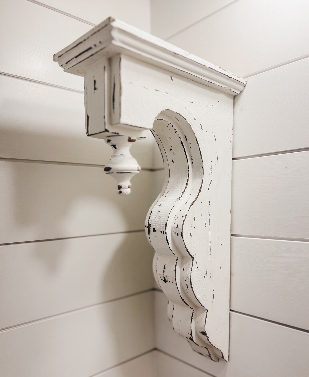 White Distressed Wood Corbel Pair 2, Shelf Brackets, Farmhouse Corbels ...