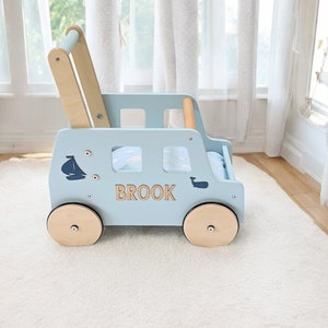Baby Boy Push Toy, Wooden Car Toy, Blue Jeep, Toddler Toys 12 Months ...