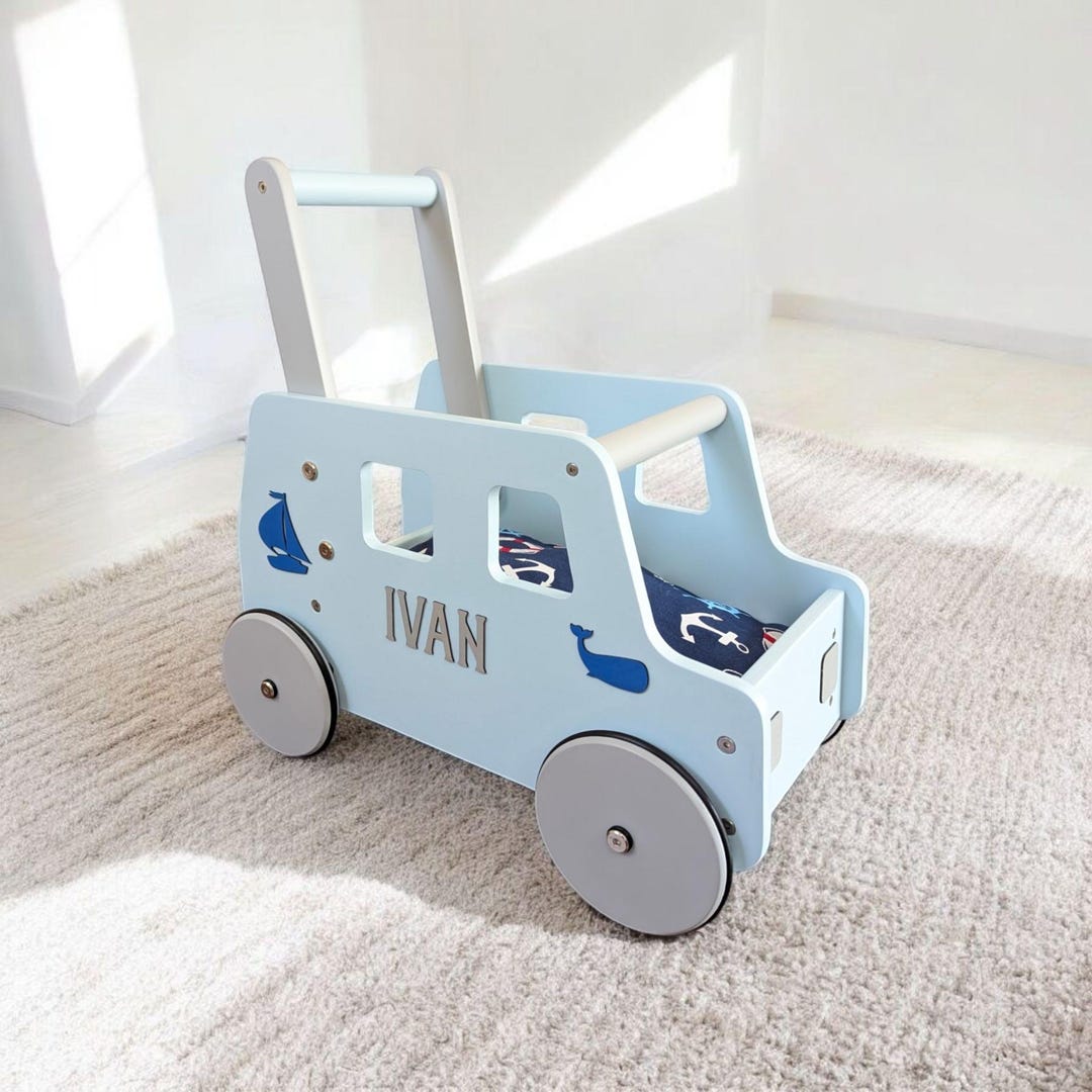 Baby Boy Push Toy, Wooden Car Toy, Blue Jeep, Toddler Toys 12 Months ...