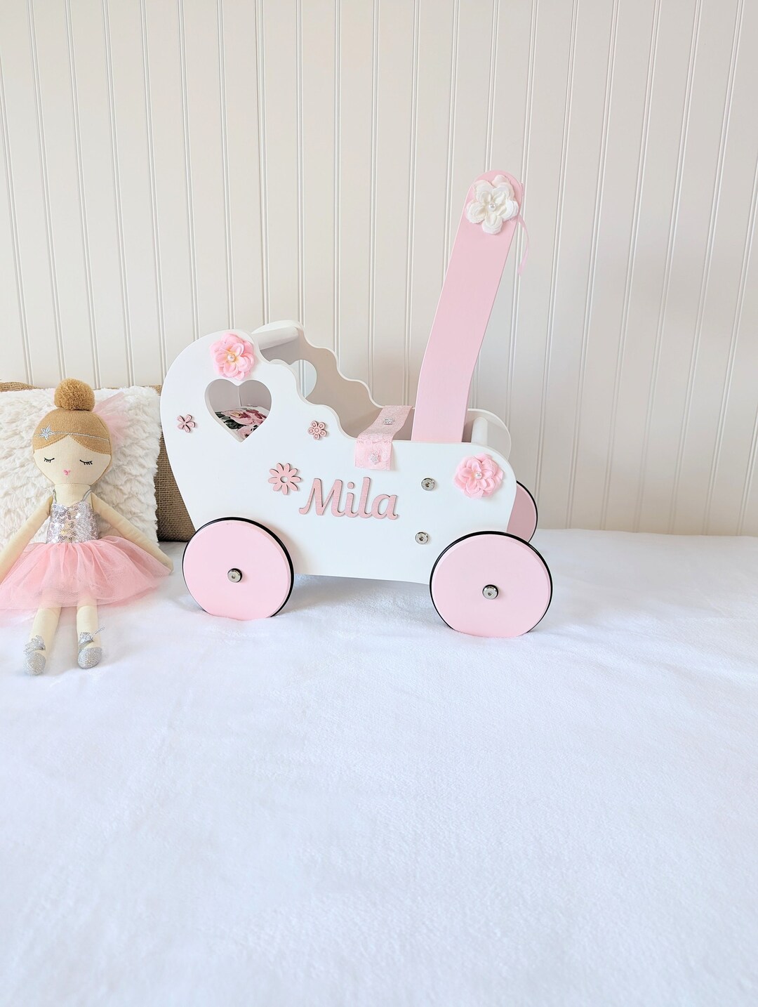 Doll Carriage for Baby, Wooden Doll Buggy, Stroller With Name, Baby ...
