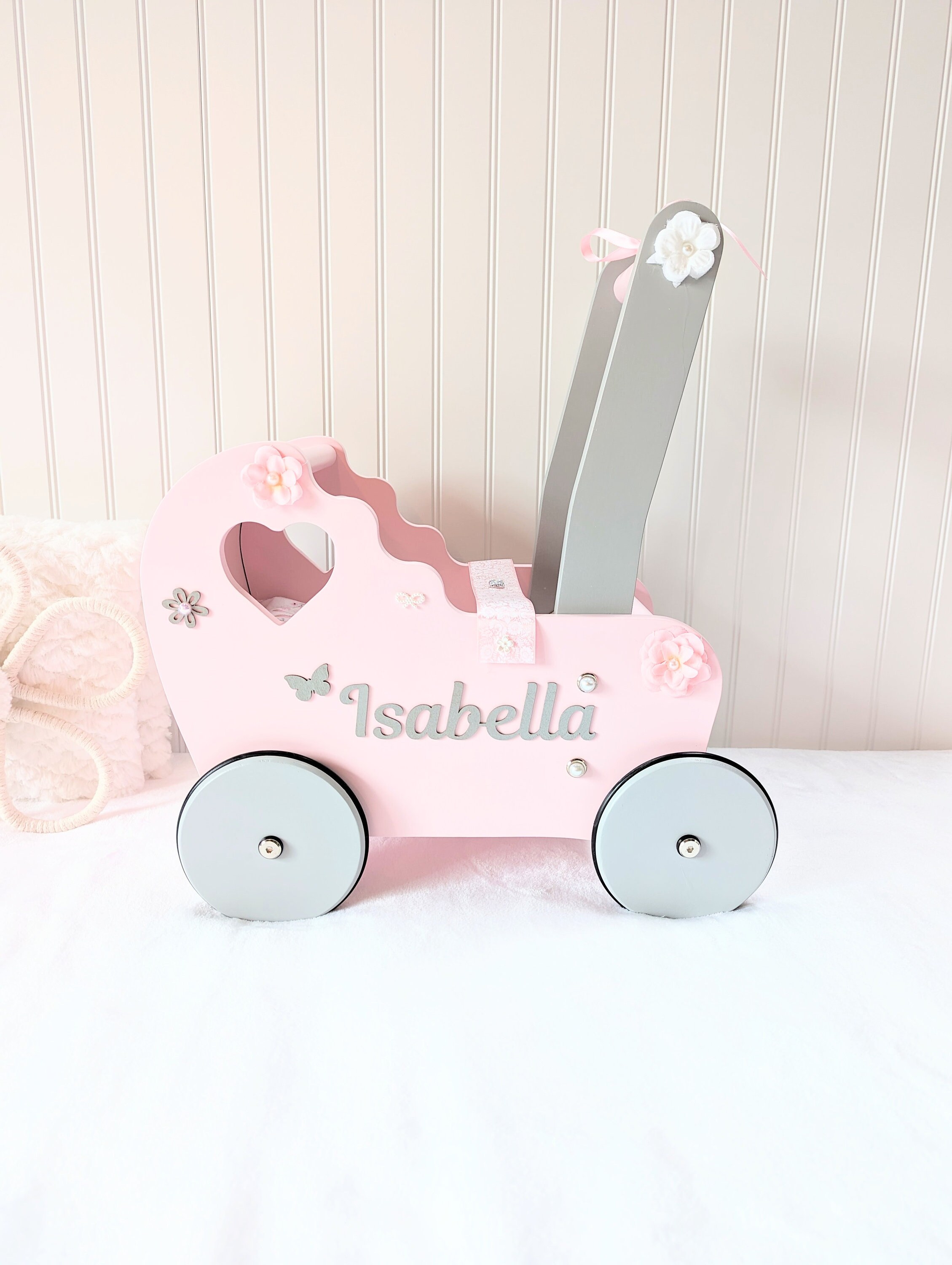 Wooden Doll Stroller, Wooden Carriage, Baby Walker, Push Toy, One Year ...