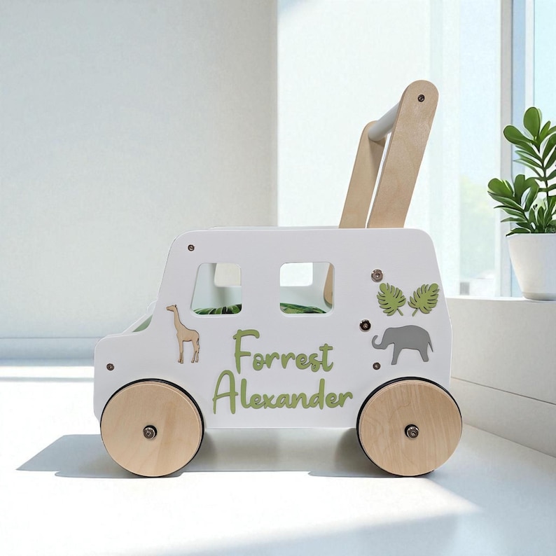 Safari Animal Baby Walker: Personalized Wooden Push Truck, Montessori ...