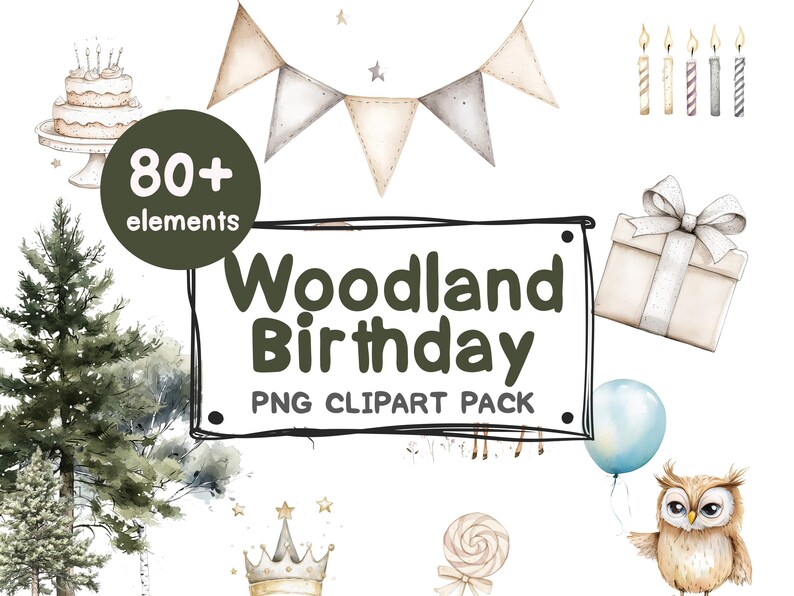 Birthday Woodland Animals Clipart: 60+ PNG Watercolor Forest Animals ...