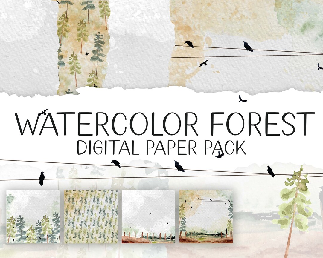 Watercolor Forest Paper Pack, Digital Paper, Printable Paper ...