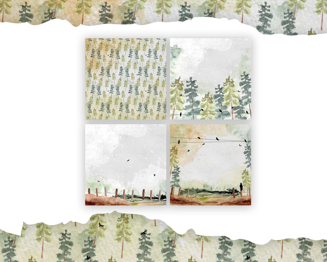 Watercolor Forest Paper Pack, Digital Paper, Printable Paper ...