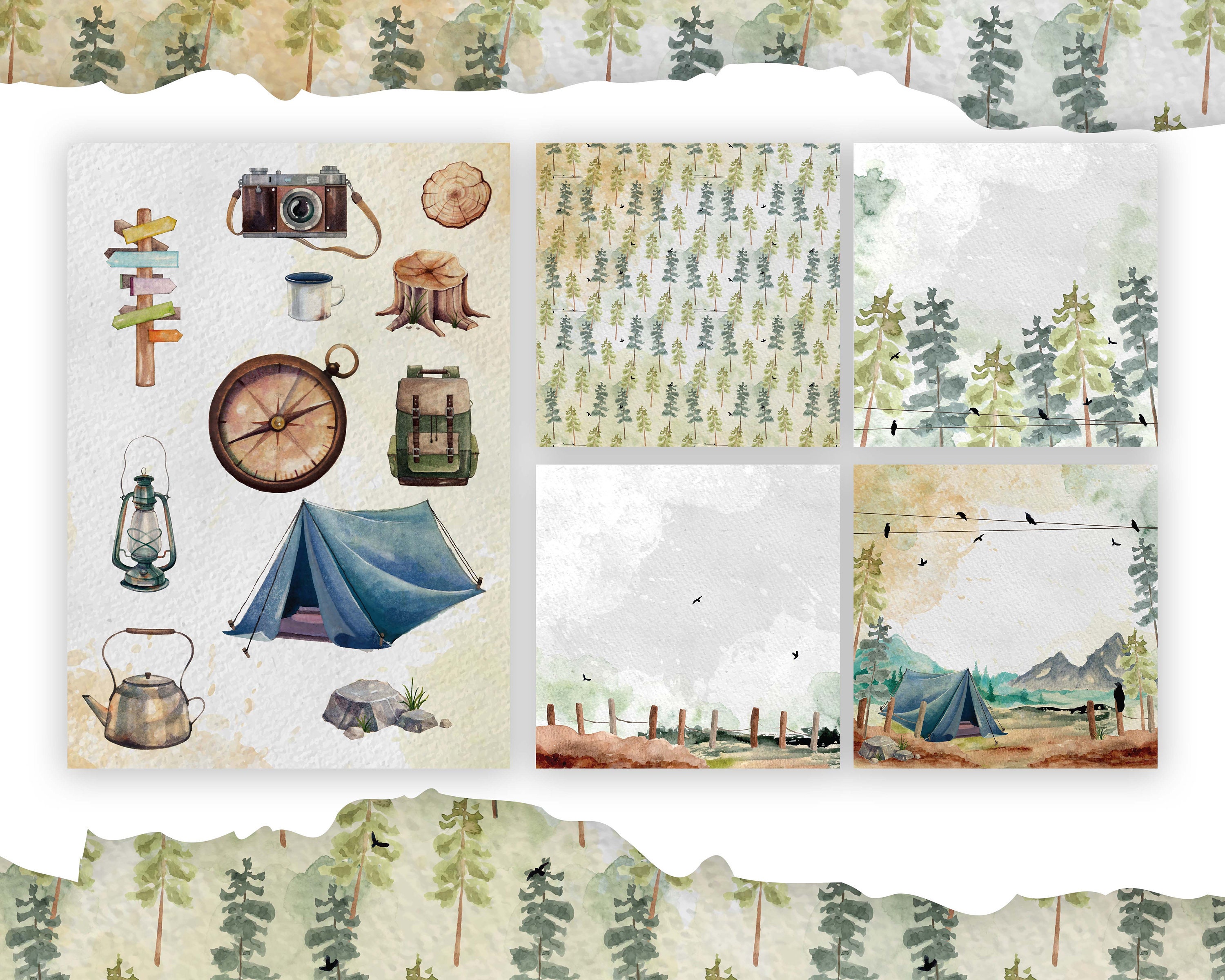 Camping Digital Paper Digital Paper Printable Paper - Etsy