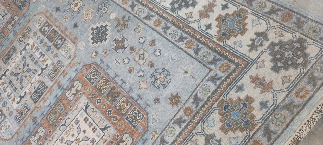 Lauren Rogan 8x9.9 Aqua and Ivory Hand-knotted Oushak Rug - Etsy