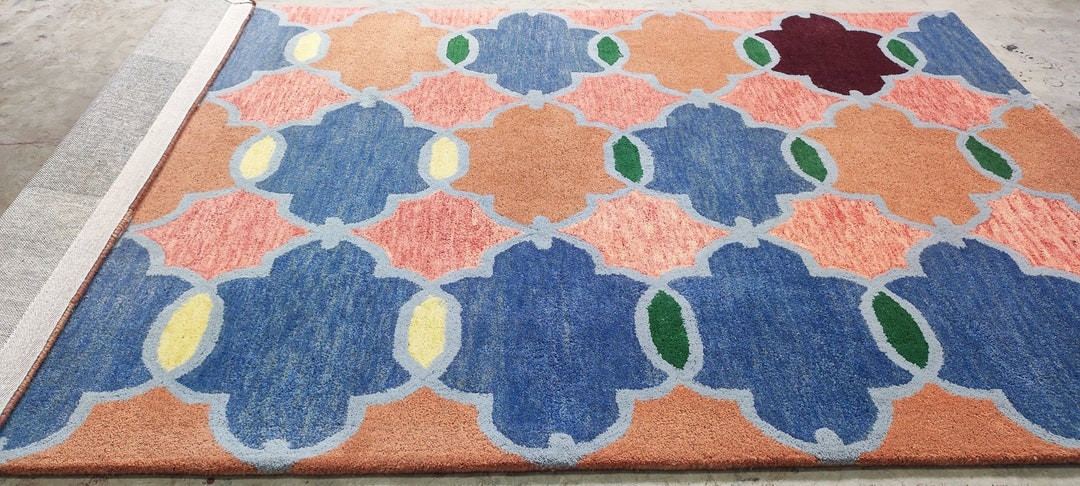 Tracey's 5x8 Hand-tufted Blue & Rust Modern - Etsy