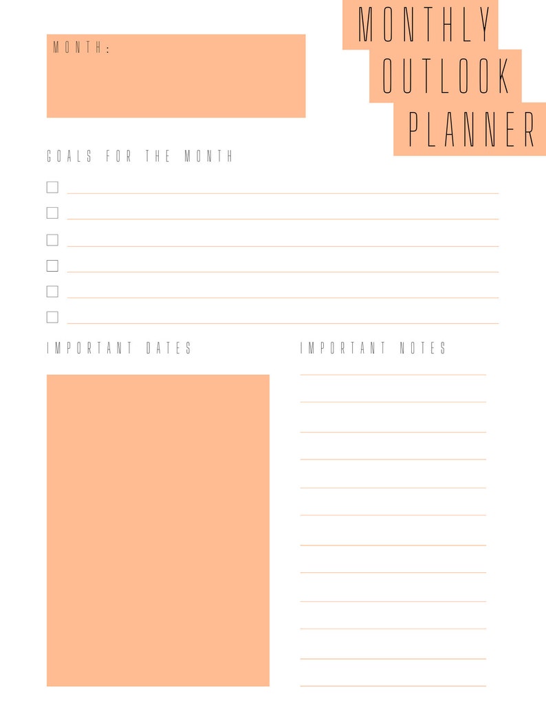 Monthly Planner orange - Etsy