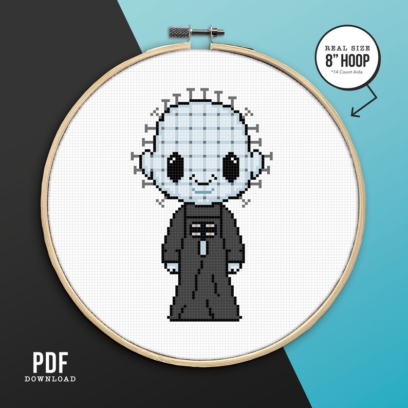 Horror Movie Cross Stitch Pattern Hellraiser Pinhead Cute And Creepy Halloween Pdf Pattern Etsy