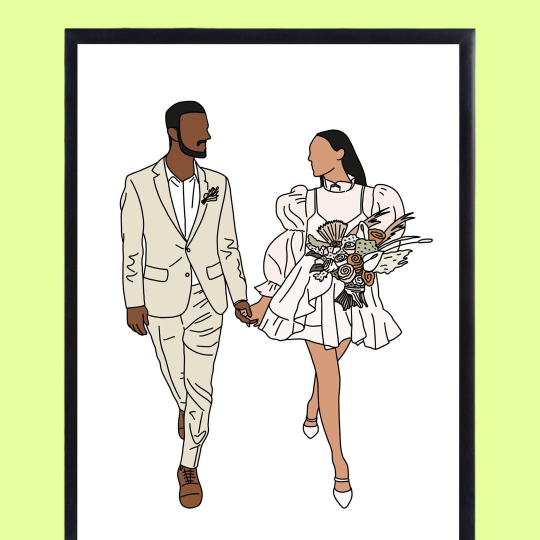 Custom Outline Faceless Wedding Portrait, Marriage Photo Illustration ...