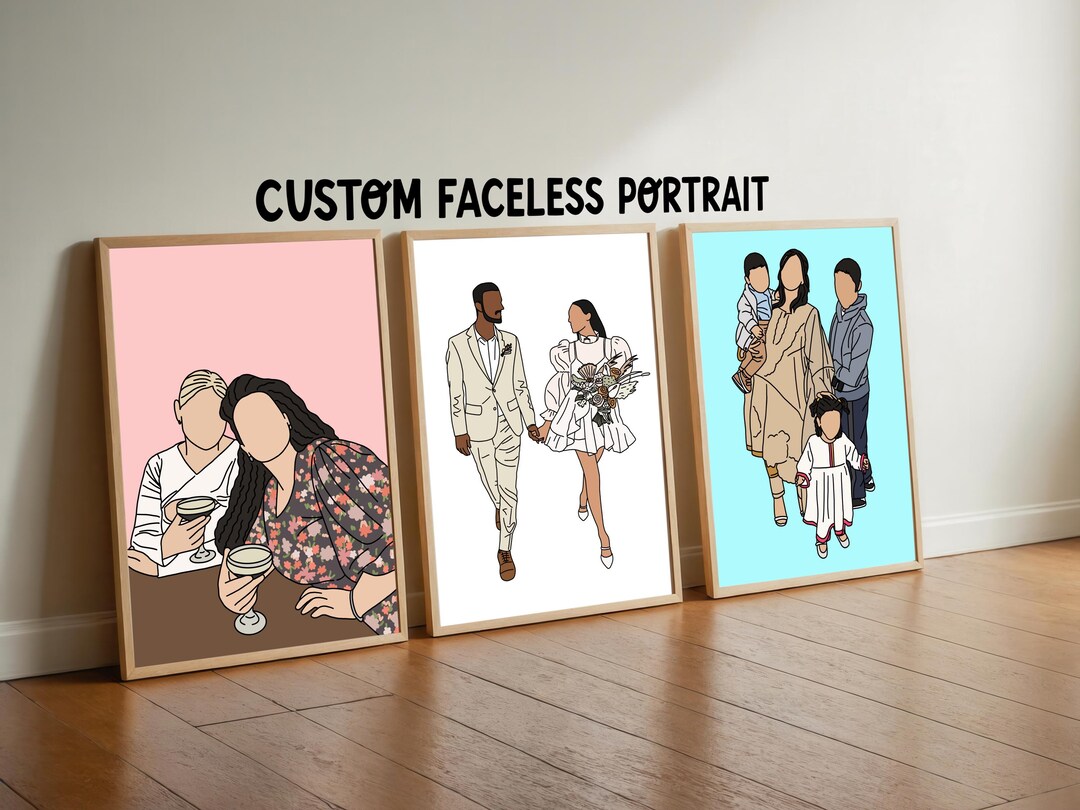 Faceless Portrait Illustration, Personalised Outline Print, Custom ...