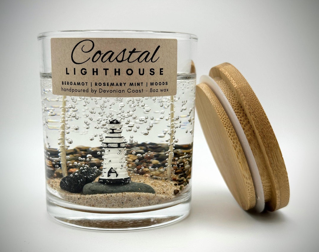 Coastal Lighthouse Clear Gel Candle | Personalized Gift | Lake House ...