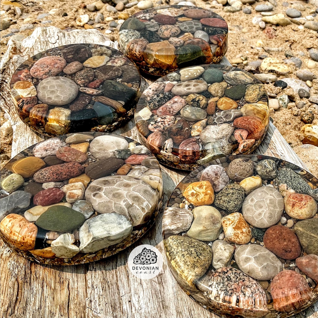 Premium Shoreline Petoskey Stone Coaster Lake Michigan Art Great Lakes ...