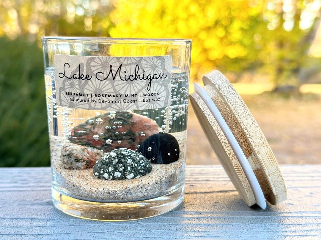 Lake Michigan Beach Clear Gel Candle | Beach Stone Candle | Pure Lake ...