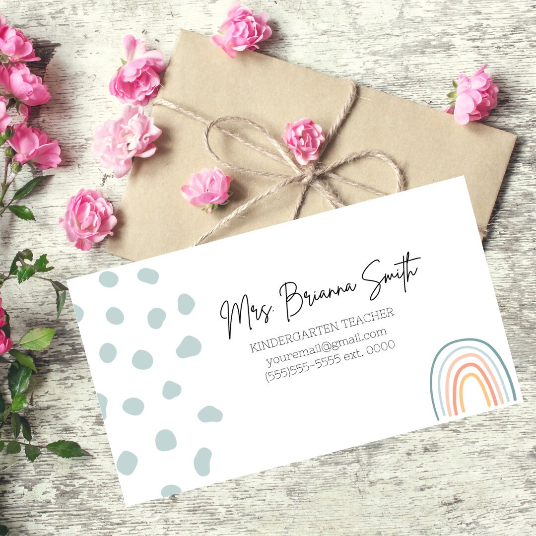 Rainbow Business Card, Teacher Information Card, Editable Template ...