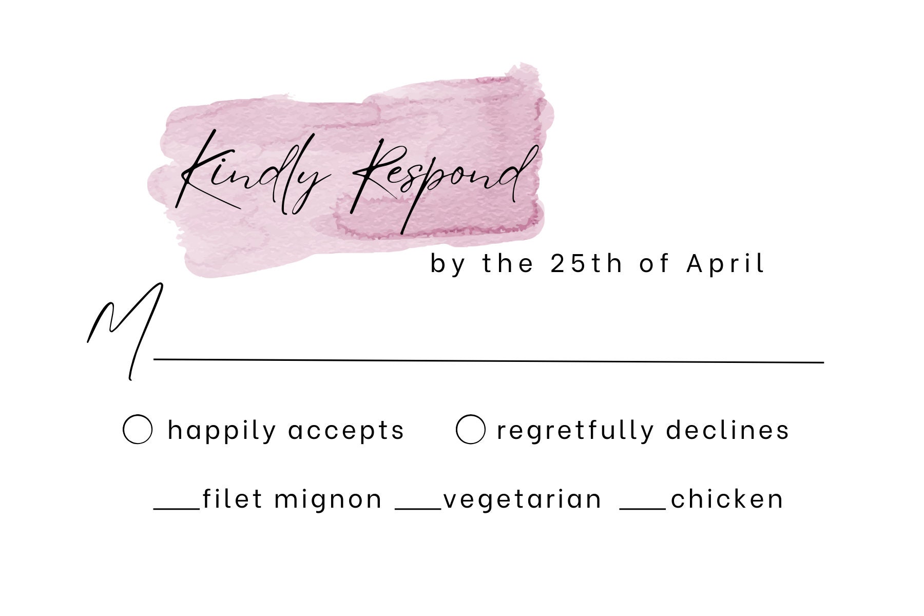 Simple Wedding RSVP Card, DIY Canva Template, Pink Watercolor Brush ...