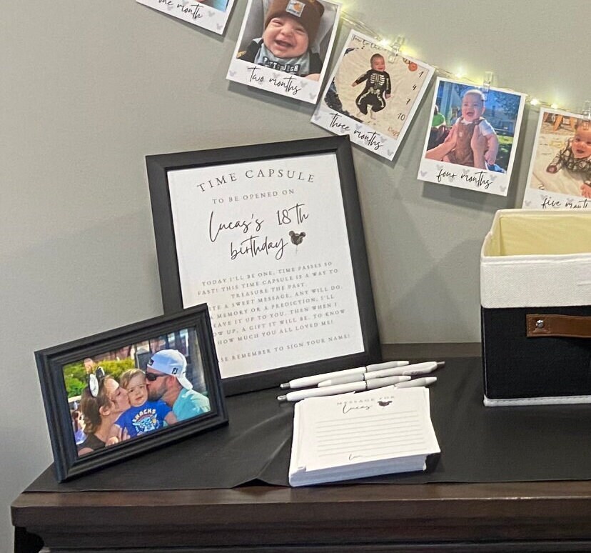 Time Capsule- First Birthday Mickey Mouse Balloon TEMPLATE Black and ...