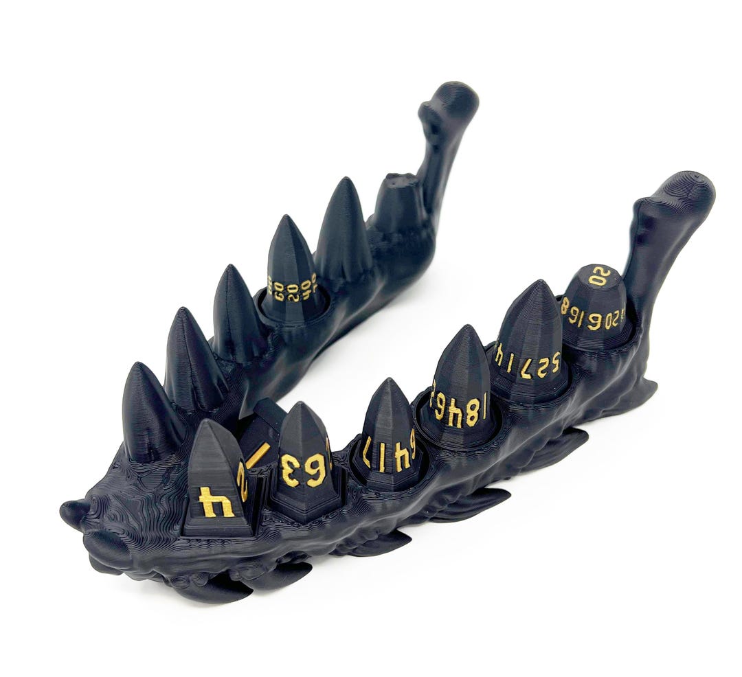 Dragon Fang Colored Dice Set With Jaw Dice Holder - Dragon Teeth Dice ...