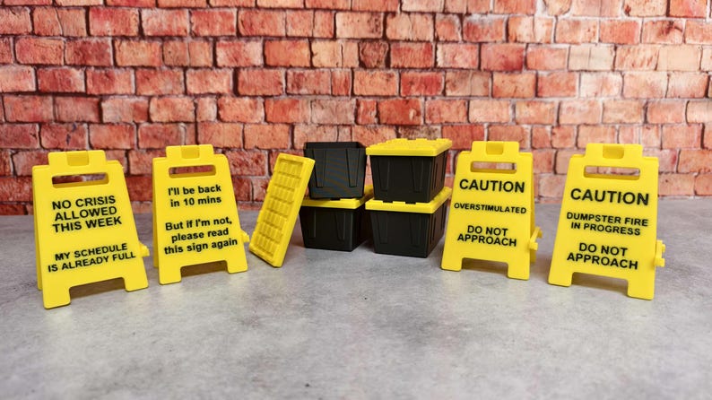 Tiny Desktop Signs and Tiny Storage Bins (4 Pack) - Office Desk Decor ...
