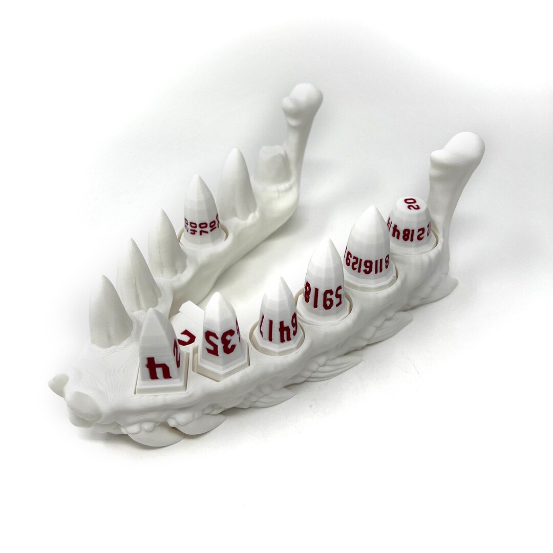 Dragon Teeth Fang Dice Set With Jaw Dice Holder 8 Piece D20 Set With D2 ...