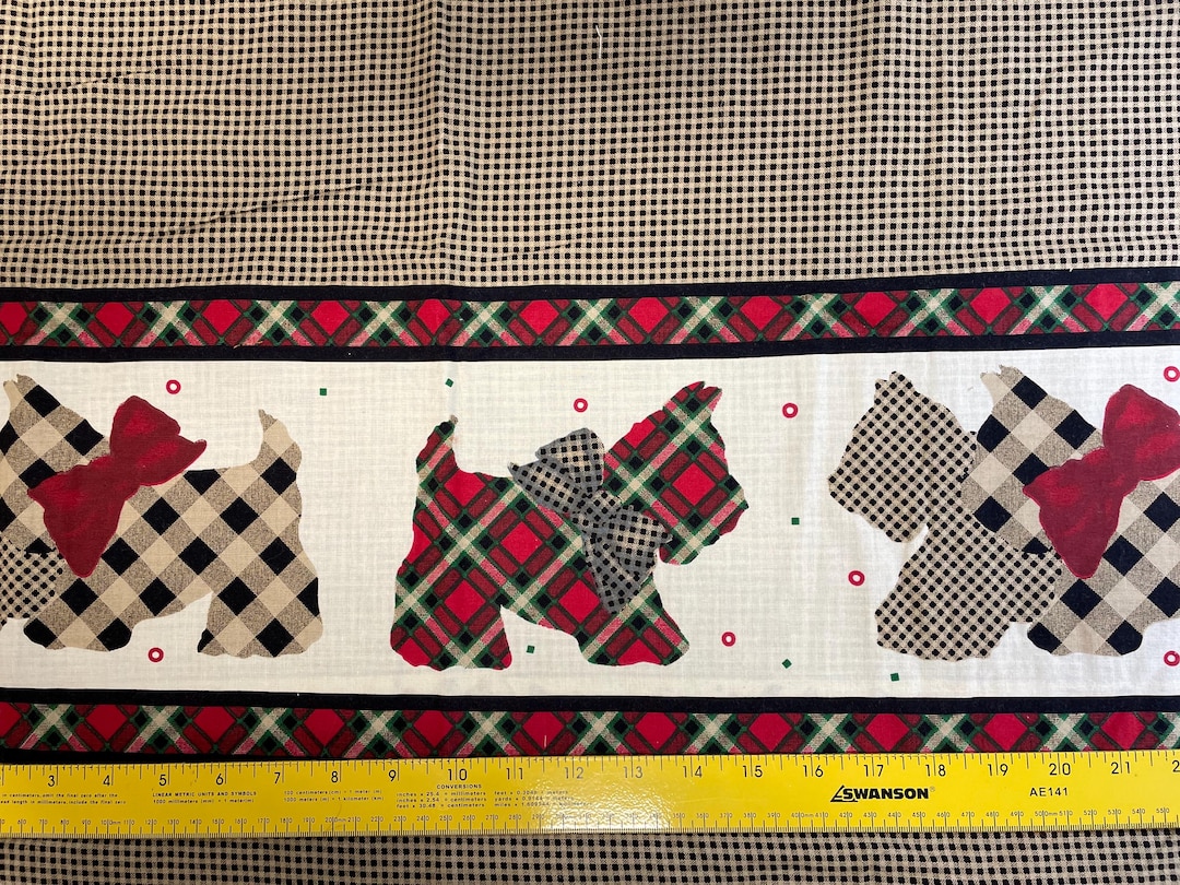 Vintage 1980s Scotty Dog Fabric: Brown Check & Stripe Cotton (44" X 65 ...