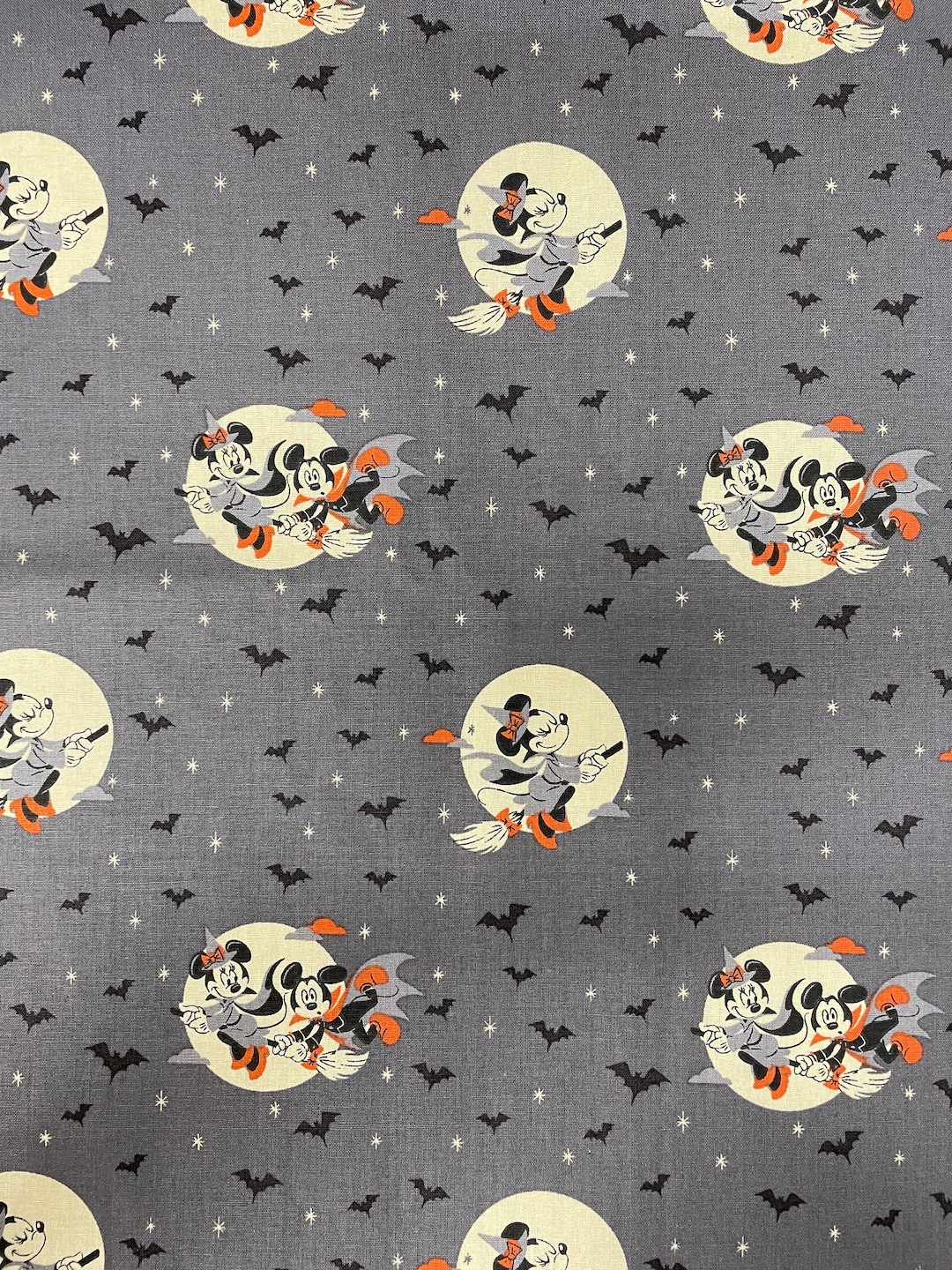 Mickey & Minnie Mouse Halloween Fabric: Spooky Flight Cotton Remnant ...