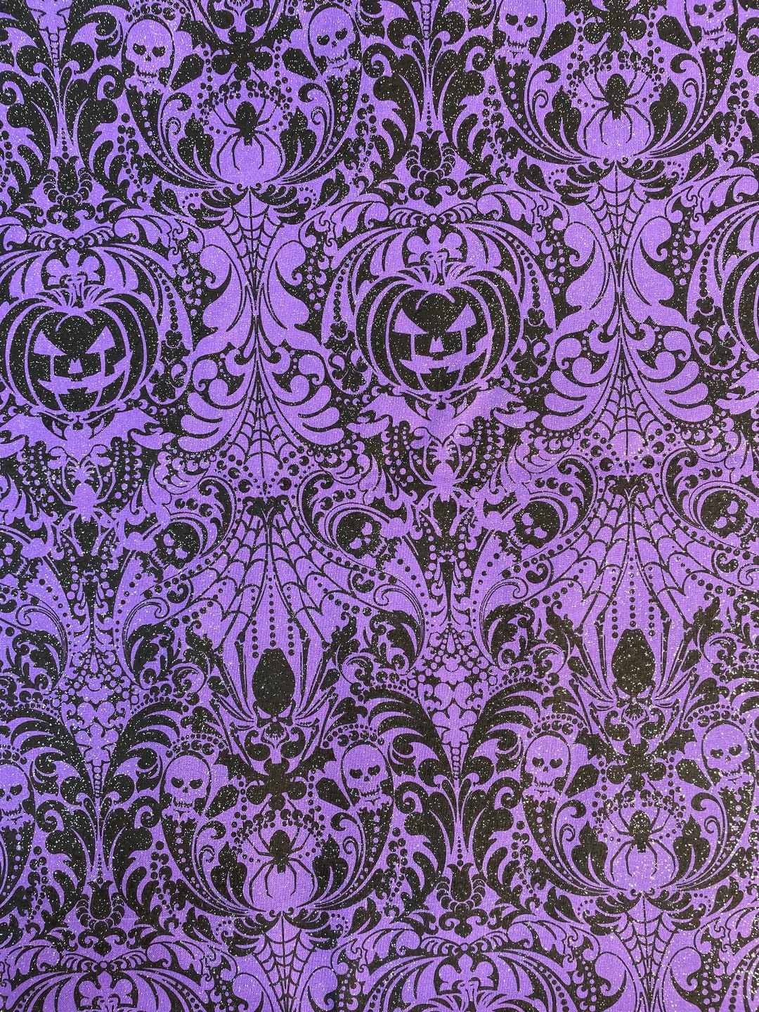 Purple Halloween Gothic Scroll With Glitter Fabric 100% Cotton for ...