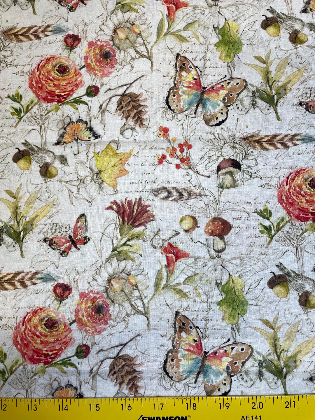 Susan Winget Cream Cotton Fabric: Butterflies & Floral Print - Etsy