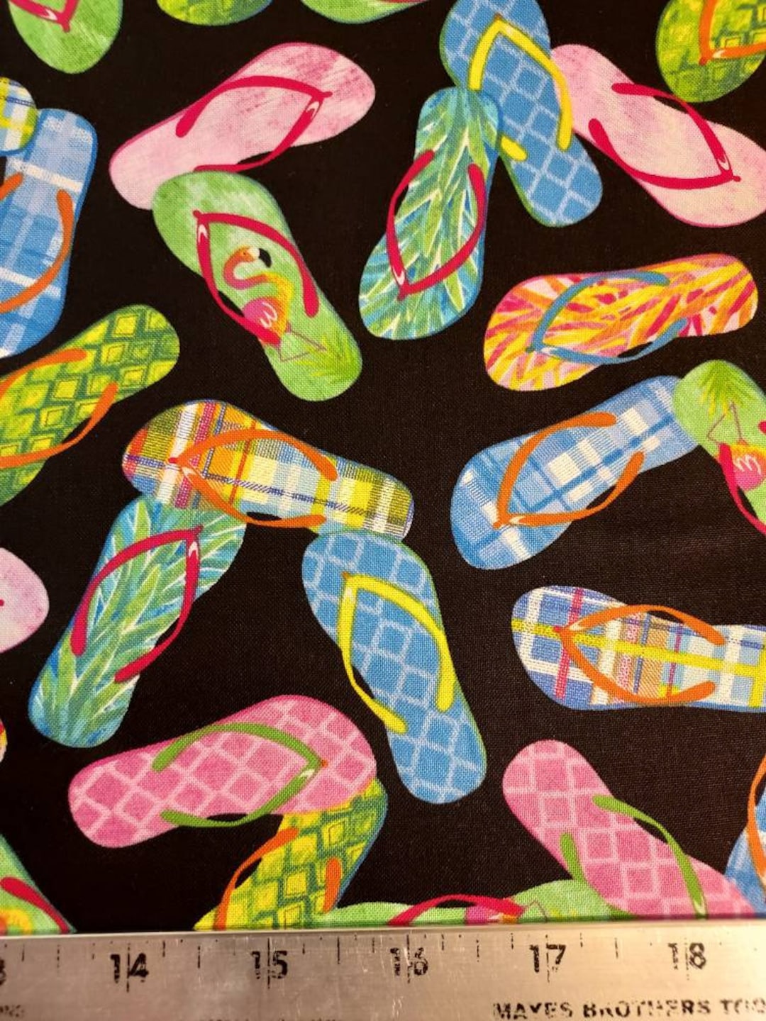 Flip Flops Patterned Cotton Fabric, Black Background - Etsy