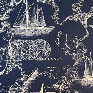 Navy Nautical Map Fabric: Boats, Anchors, 100% Cotton - Etsy
