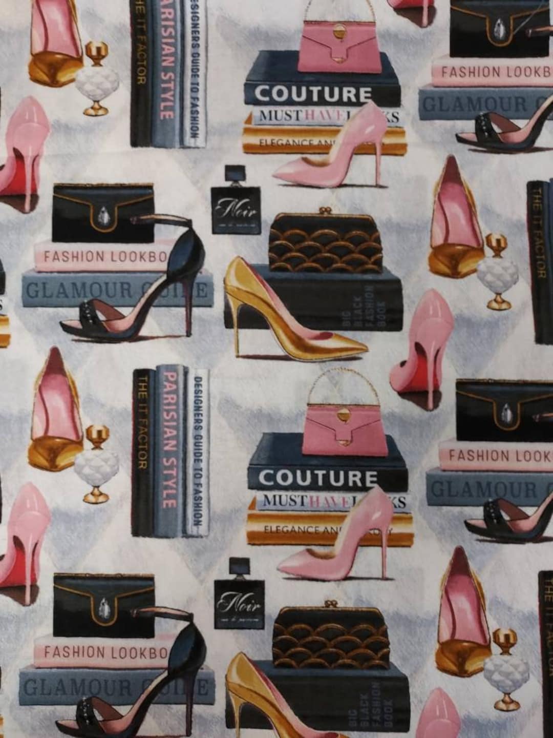 Glam Couture Fabric: Stiletto Heels & Perfume Print - Etsy