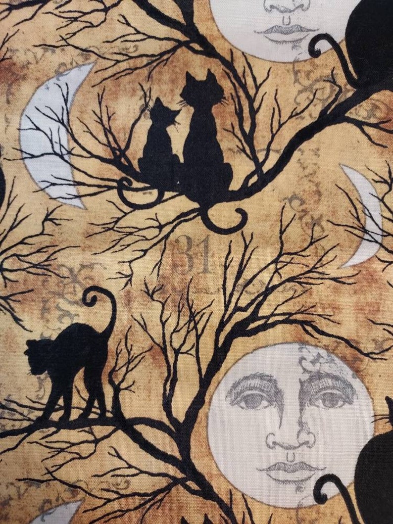 Susan Winget Halloween Cotton Fabric: Cat Silhouettes, Moon Print - Etsy