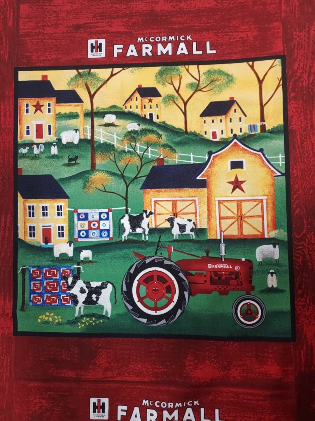 Farmall Folk Art Panel Tractor Red 100% Cotton for Clothing ,crafts and ...