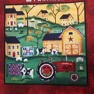 Farmall Folk Art Panel Tractor Red 100% Cotton for Clothing ,crafts and ...