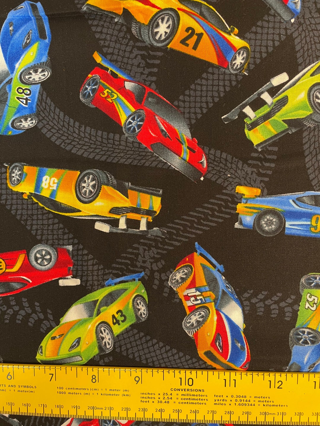 Timeless Treasures Novelty Race Cars on Black by the Yard 100% Cotton ...