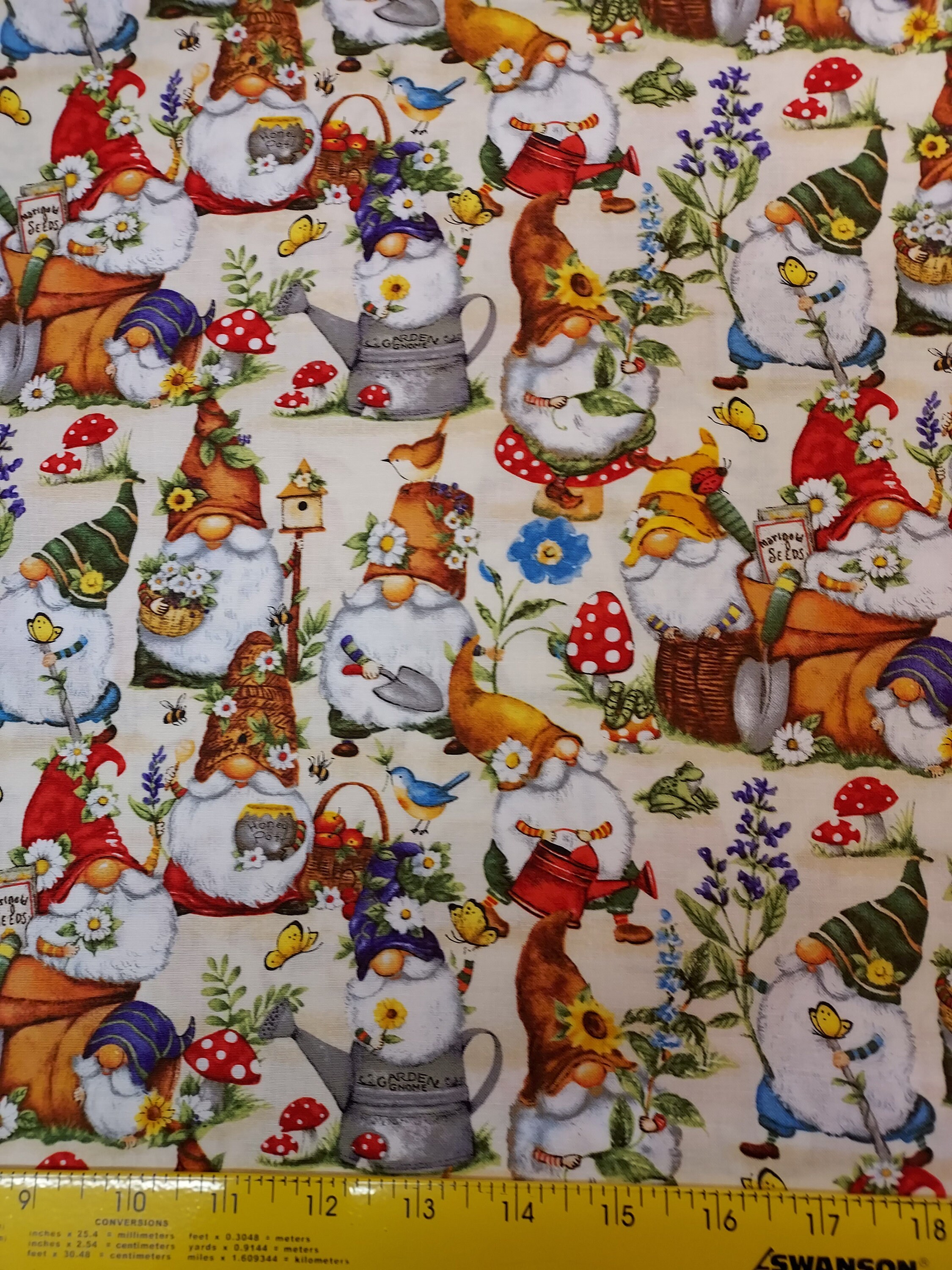 Susan Winget All Over Cream the Gnome and Garden Fabric by the - Etsy