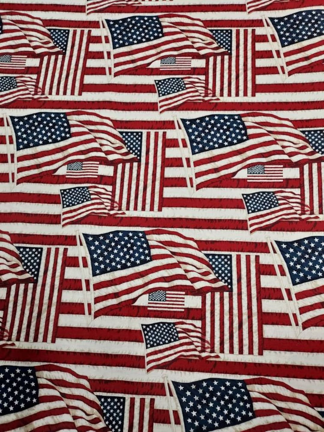 Patriotic Flags Fabric: Tea Stained Cotton, Quilting & Crafts - Etsy