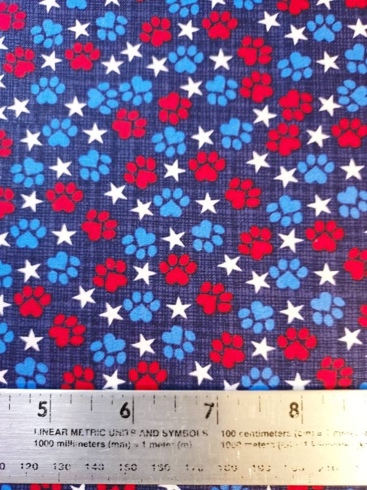 Patriotic Paw Prints Fabric 100 Cotton For Clothing Crafts Etsy